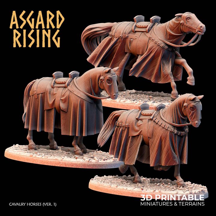 3D Printable Cavalry Horses (ver. 1) /EasyToPrint/ /Pre-supported/ by Asgard Rising Miniatures